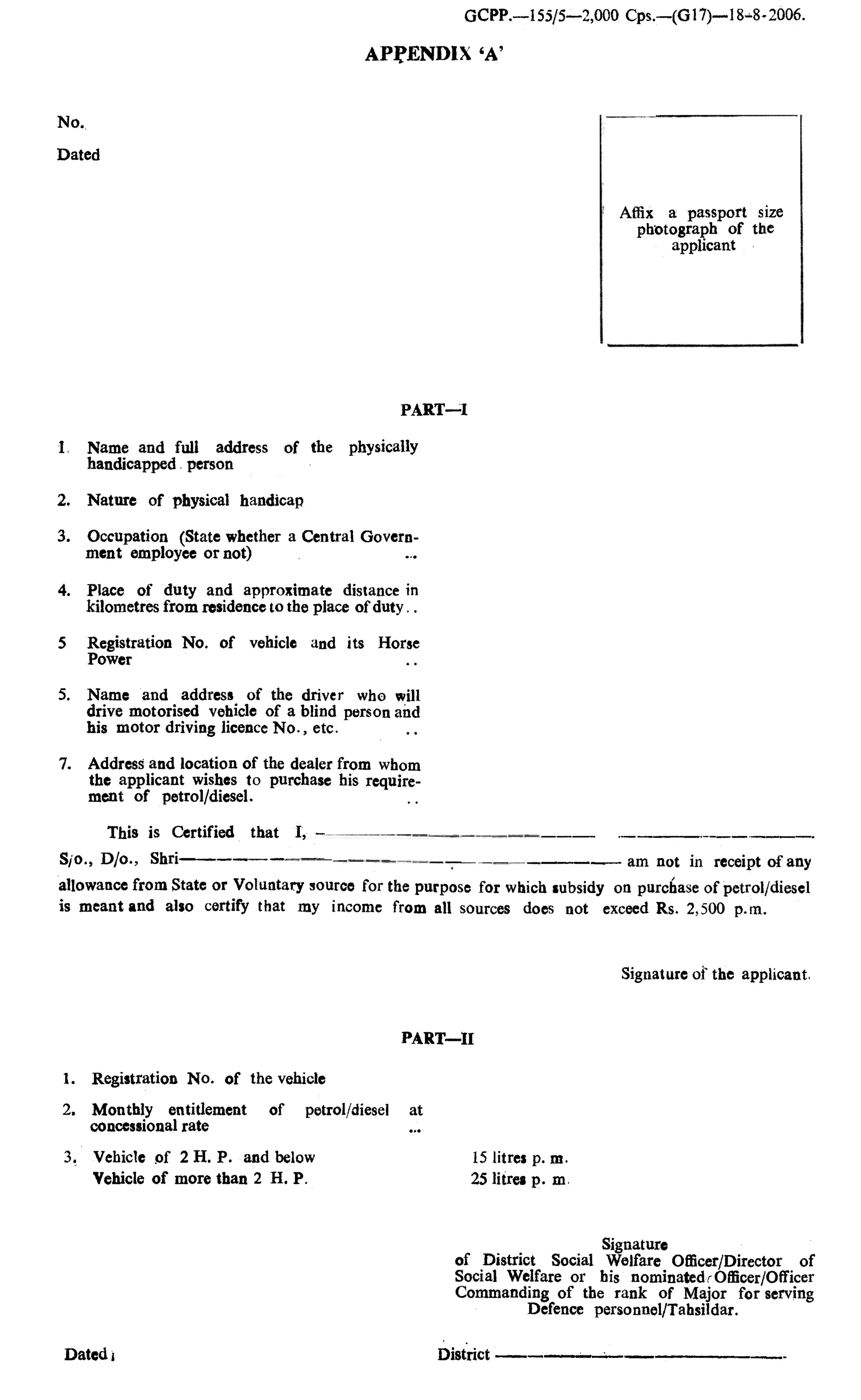 Application form for grant of 50% fuel subsidy for the vehicles owned ...
