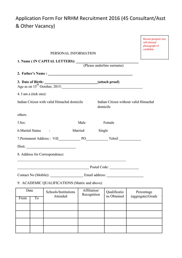 Application Form for NRHM Recruitment 2016 (45 Consultant-Asst & Other ...