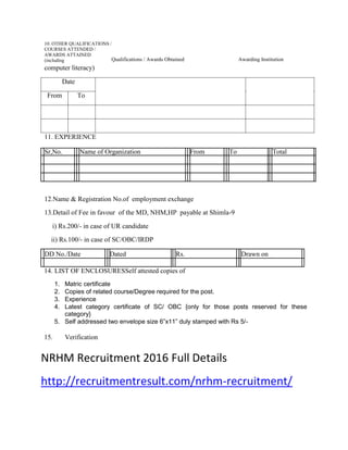 Application Form for NRHM Recruitment 2016 (45 Consultant-Asst & Other ...