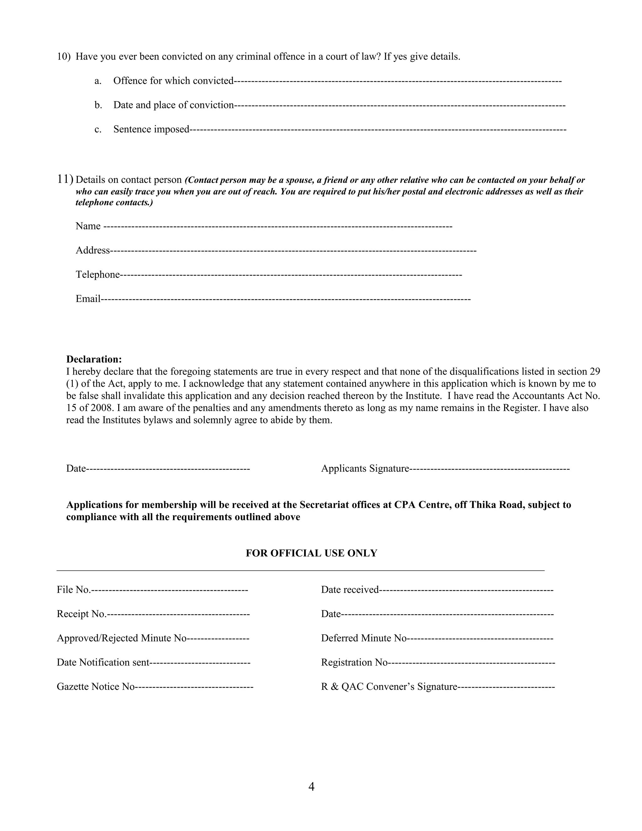 Application form for registration icpak | DOC