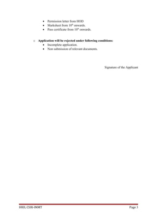 Application form for training programme | DOC