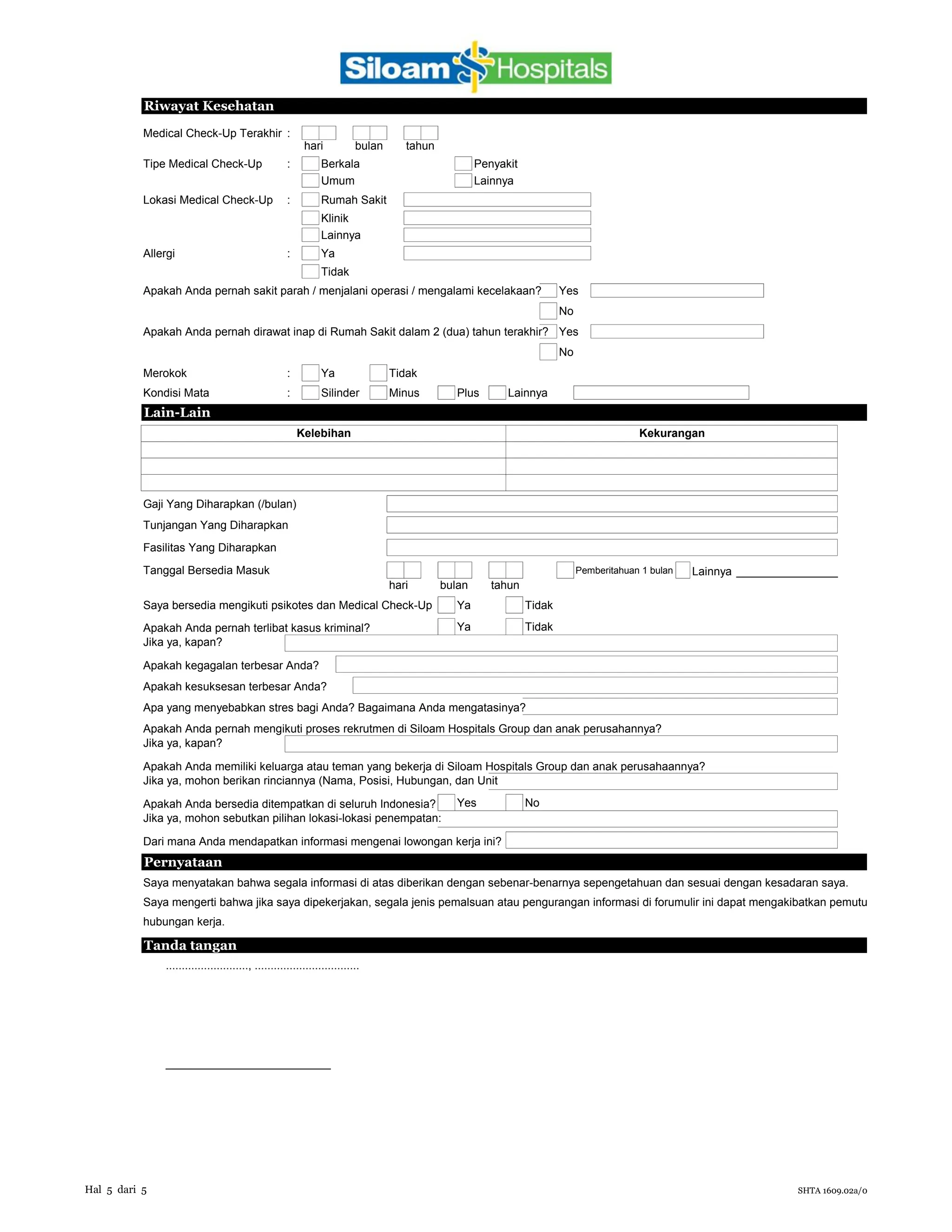 Application Form / Formulir Lamaran kerja | PDF