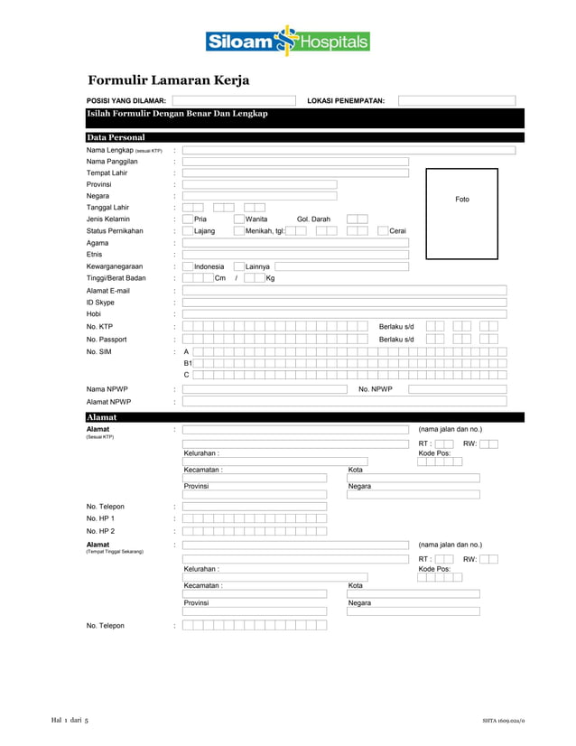 Application Form / Formulir Lamaran kerja | PDF
