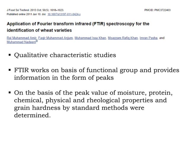 Application FTIR and NIR in food | PPTX | Chemistry | Science