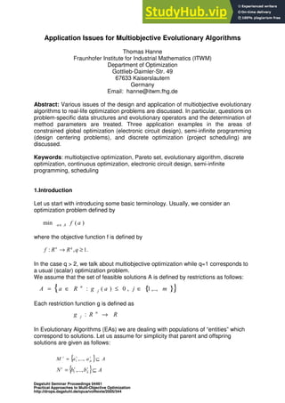 Application Issues For Multiobjective Evolutionary Algorithms | PDF