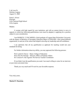 Job Application Letter Sample For Fresh Graduate