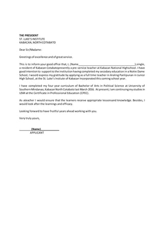 Application letter | DOCX | Professional School | Postgraduate Education