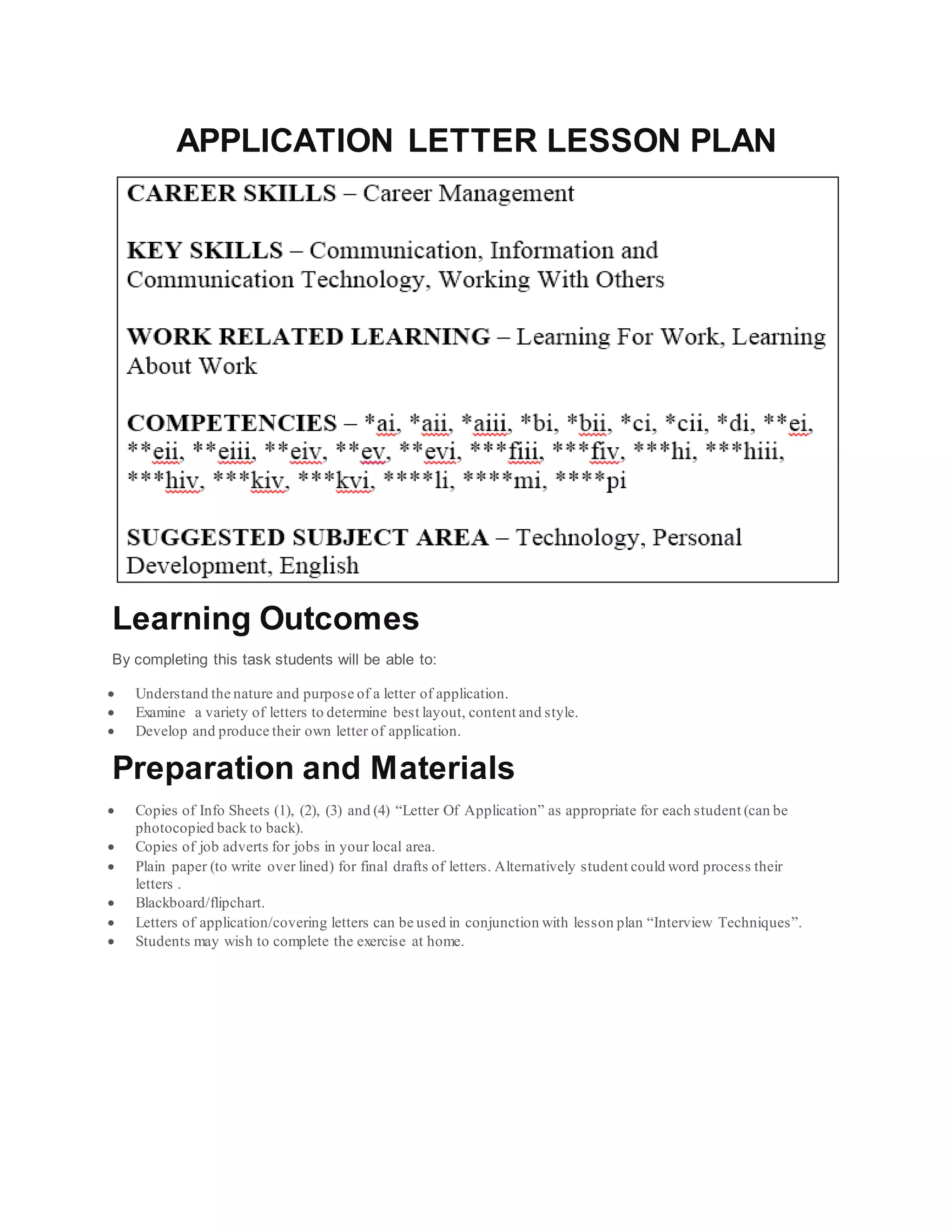 Application letter lesson plan | DOCX