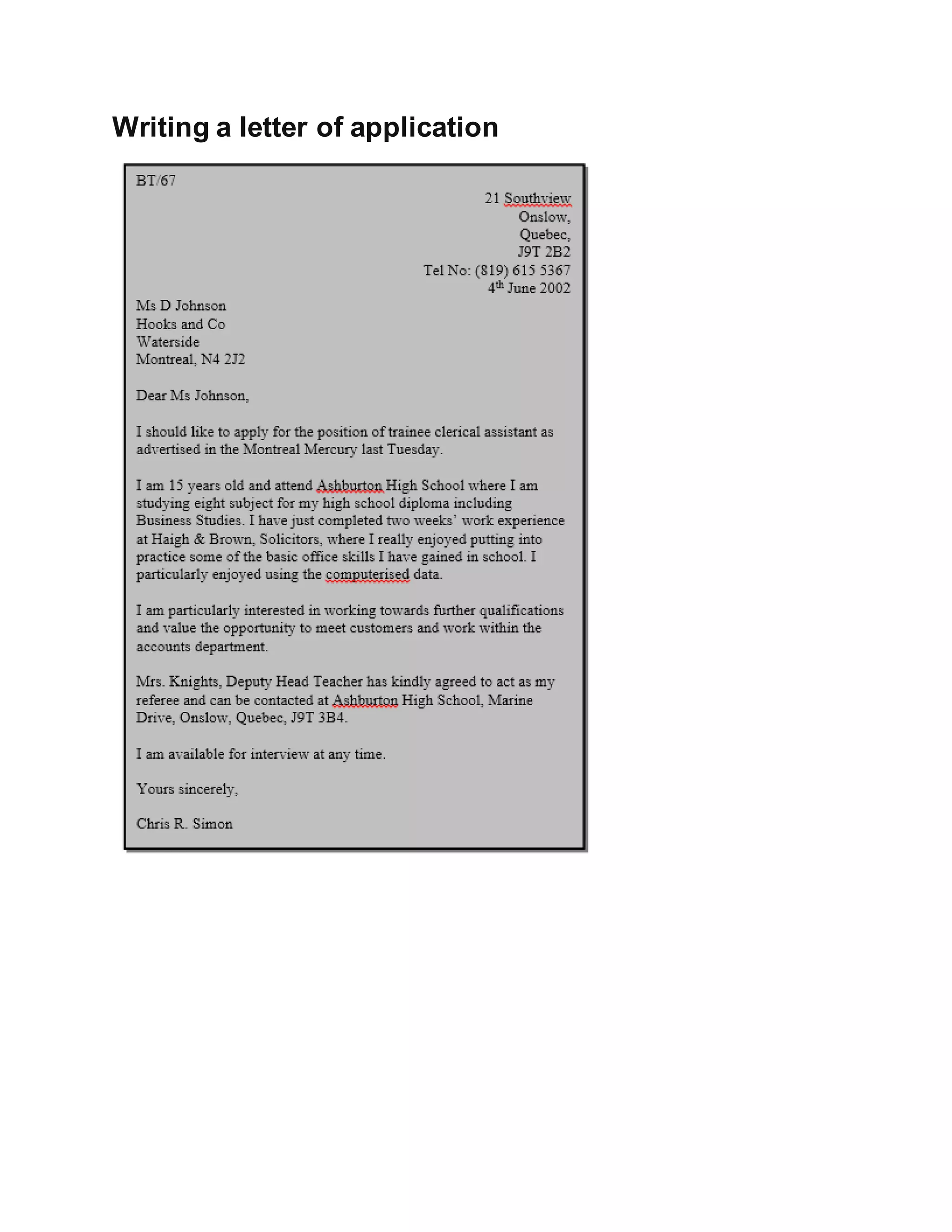 Application letter lesson plan | DOCX