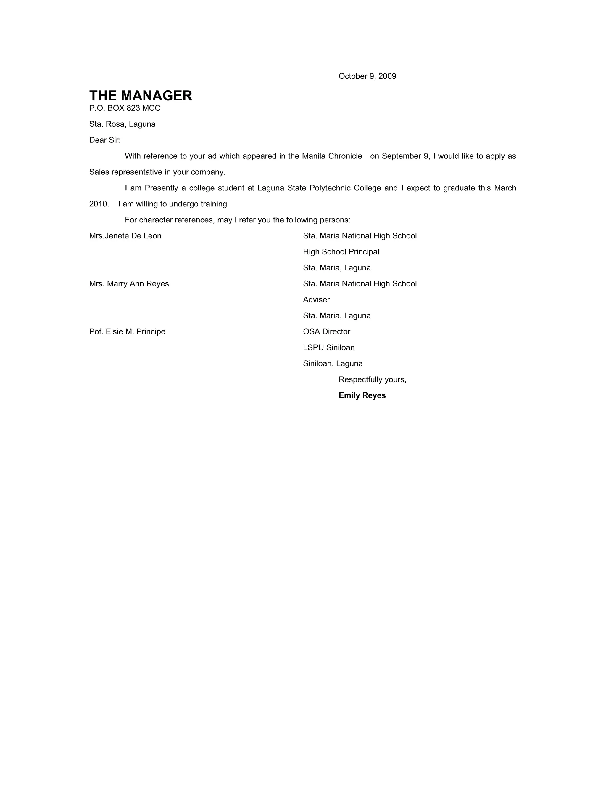 Application Letter (Modified Style) | DOC