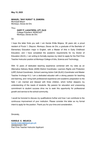 application letter FOR TEACHERS IN EDUCA | DOCX