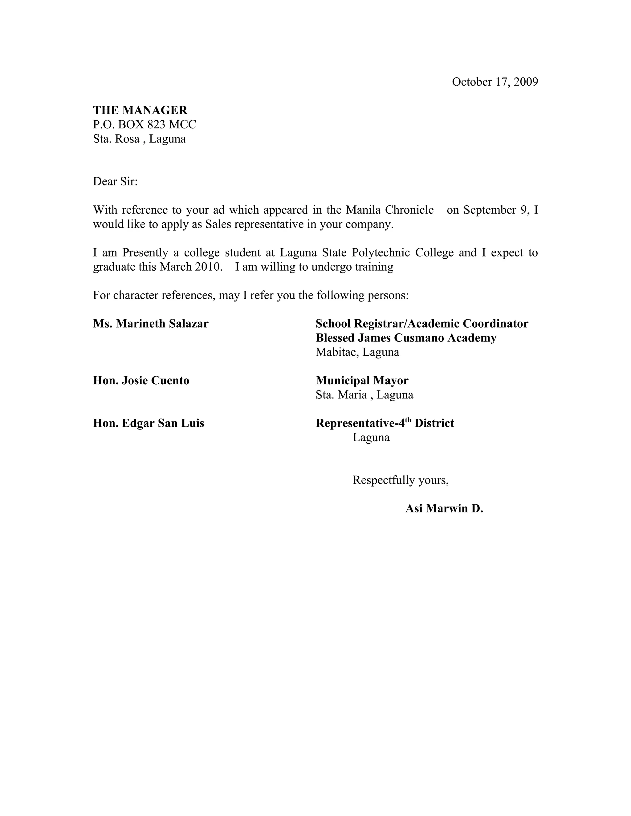 Application Letter (Semi Block Style ) | DOC