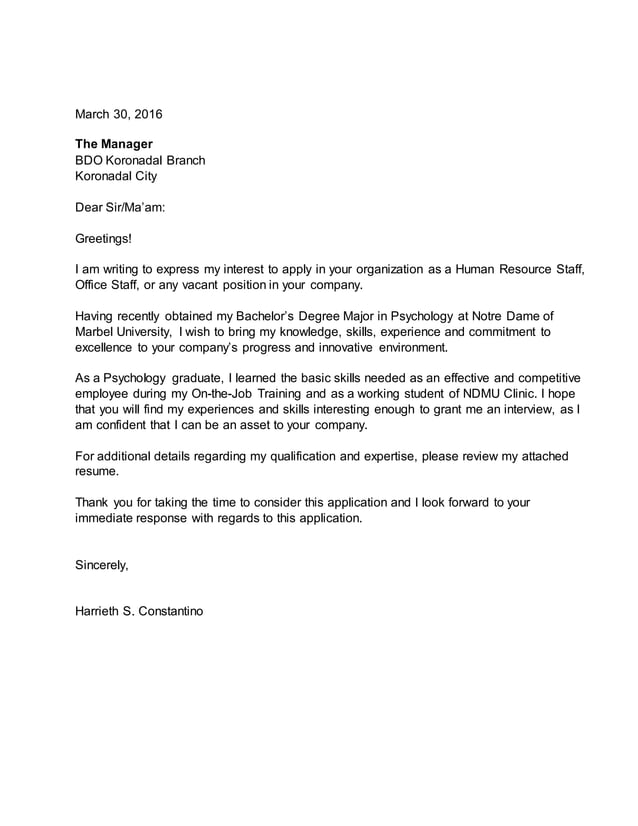 Application letter with resume harrieth