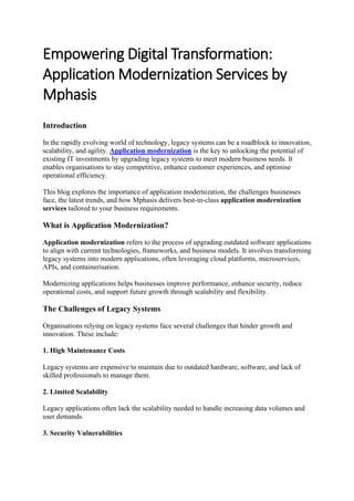 Empowering Digital Transformation: Application Modernization Services by Mphasis | PDF