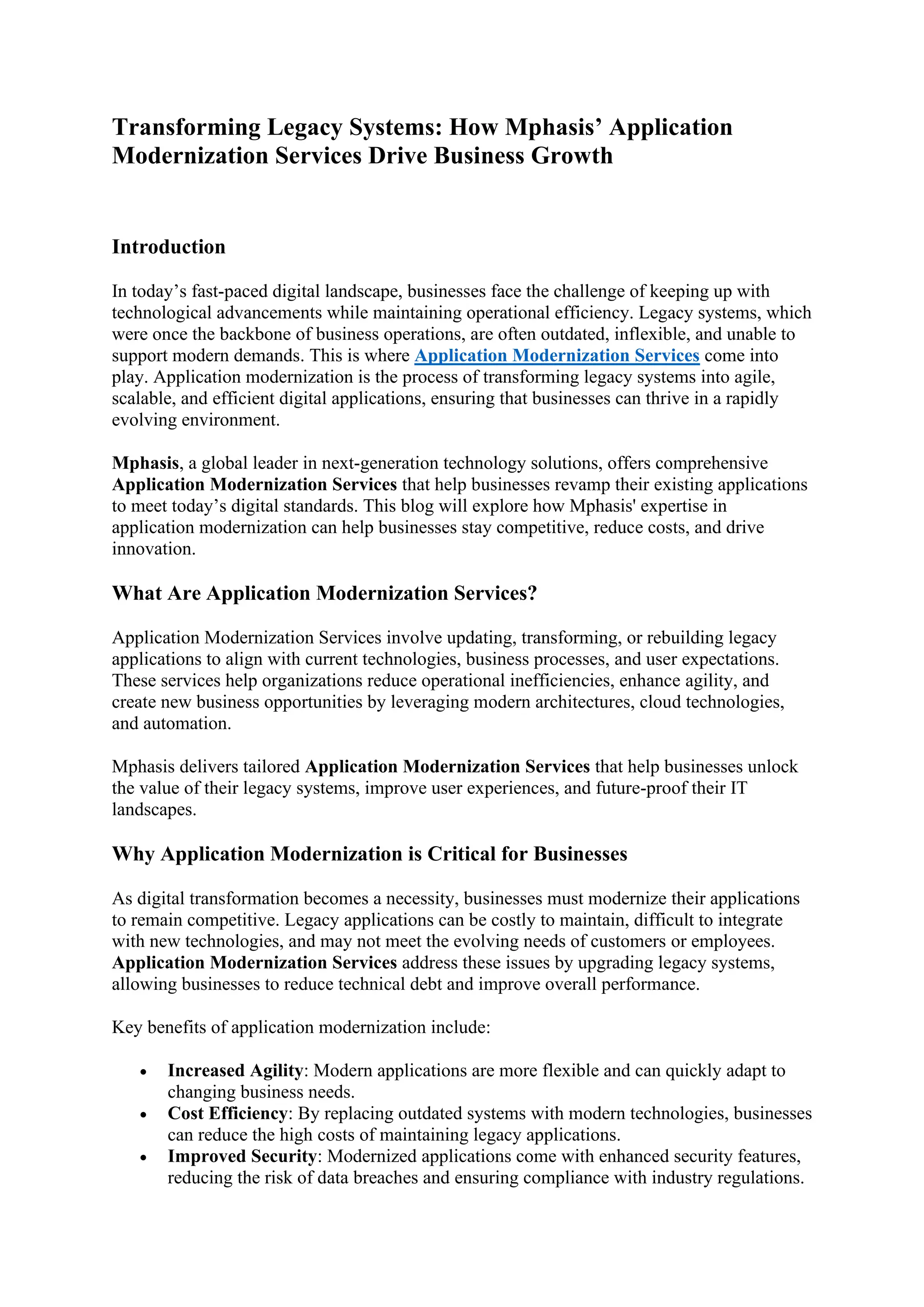 Transforming Legacy Systems: How Mphasis’ Application Modernization Services Drive Business ...