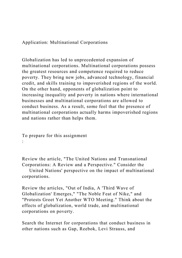 Application Multinational CorporationsGlobalization has l | PDF
