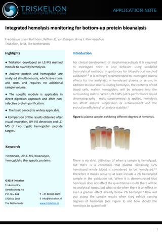 Integrated hemolysis monitoring for bottom-up protein bioanalysis | PDF