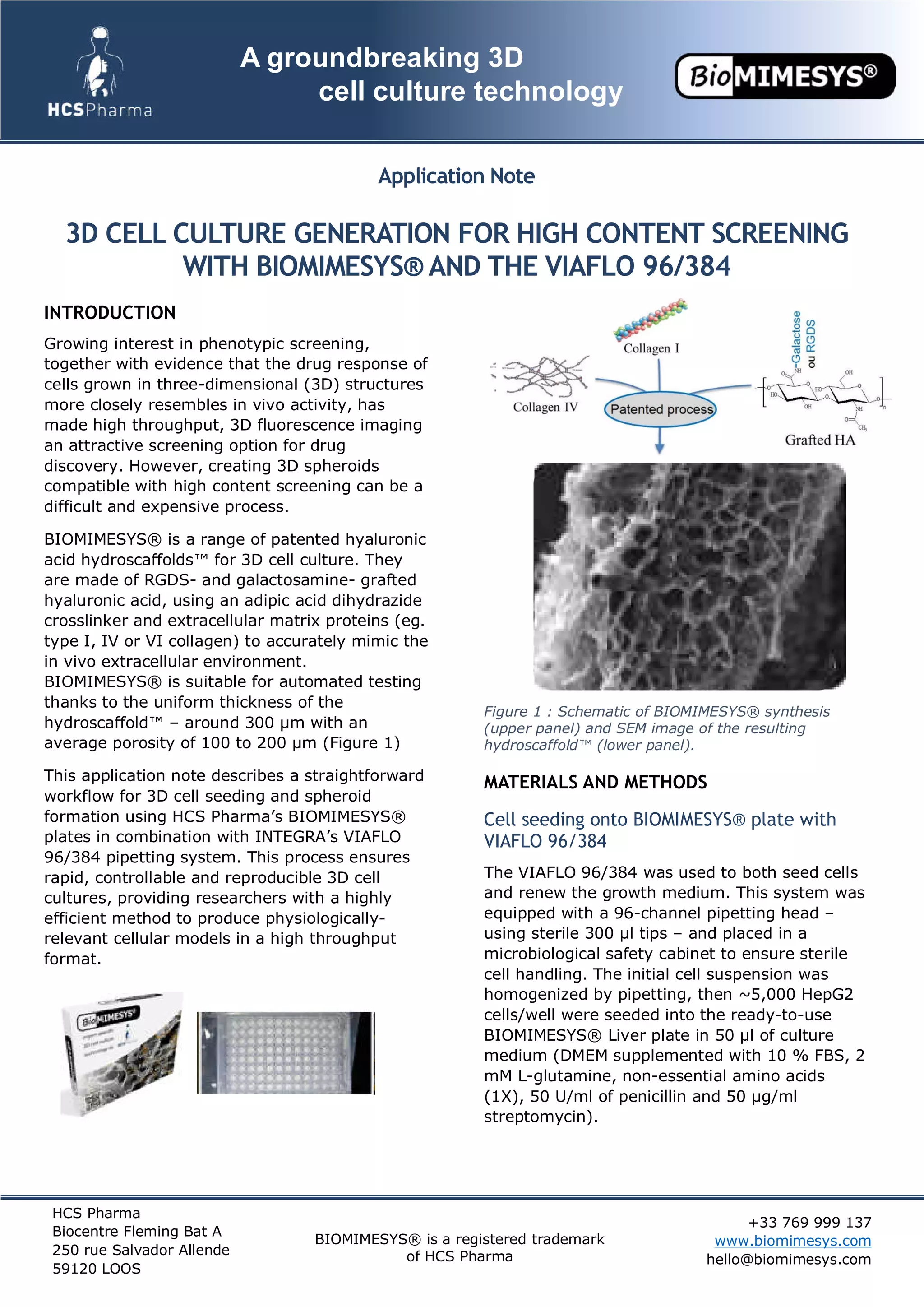 Simplifying 3d cell culture generation for high content screening with ...