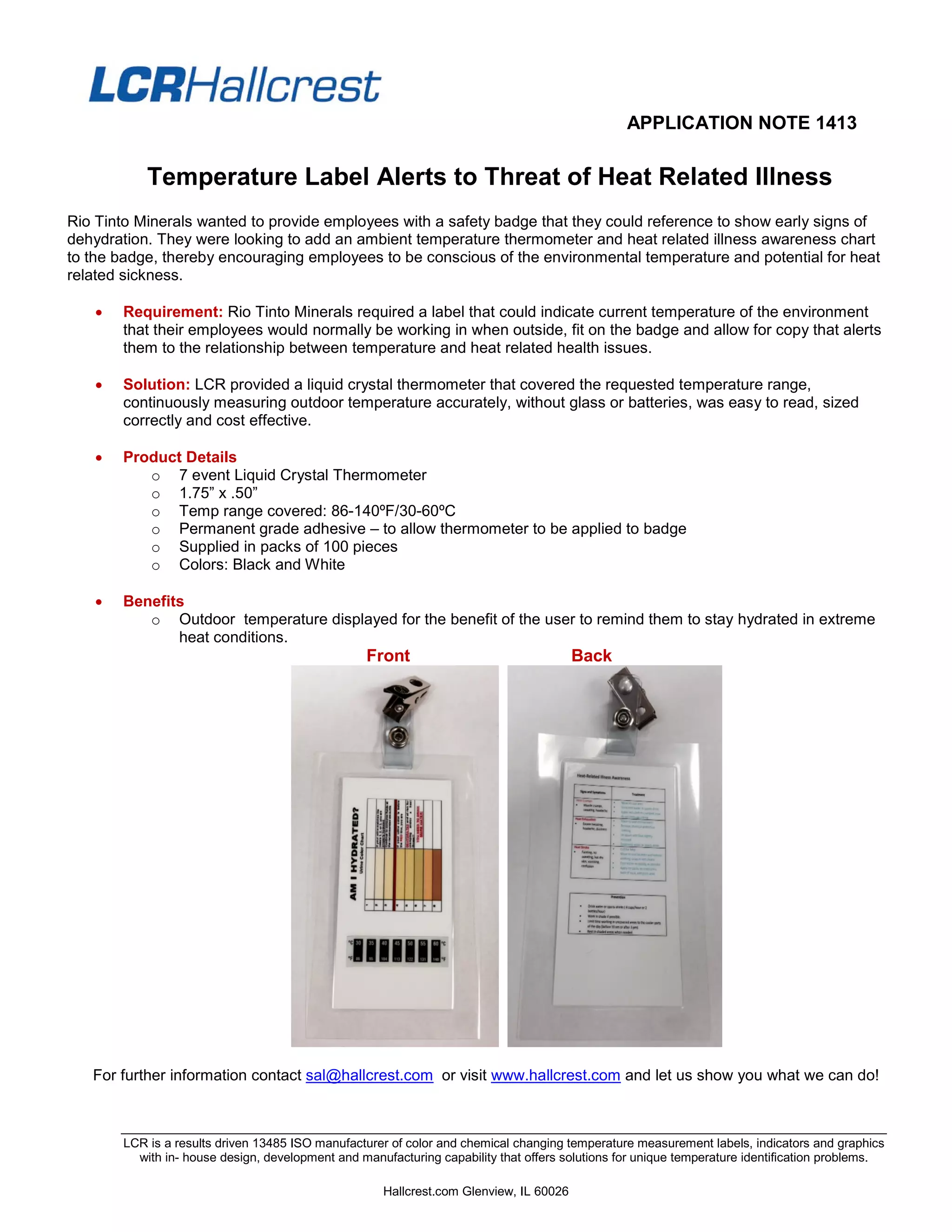 Color Change Temperature (Thermochromic) Indicator Applications | PDF
