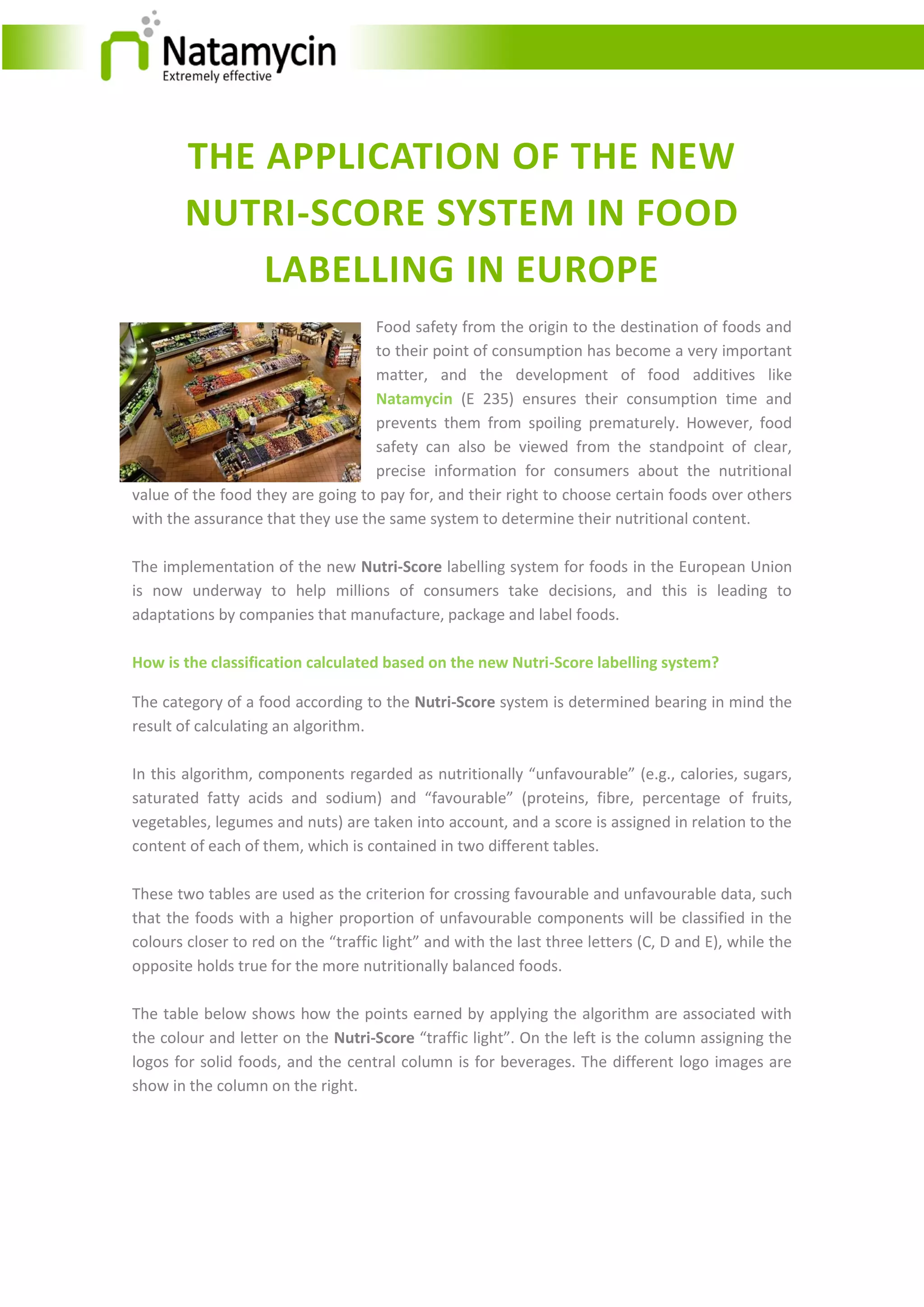 The application of the new nutri-score system in food labelling in ...