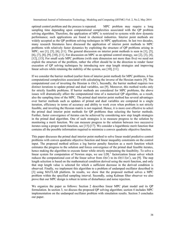Application of a merit function based interior point method to linear model predictive control | PDF