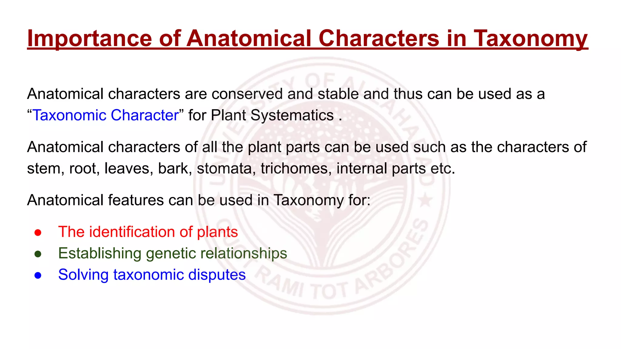 Application of anatomy in Taxonomy | PDF