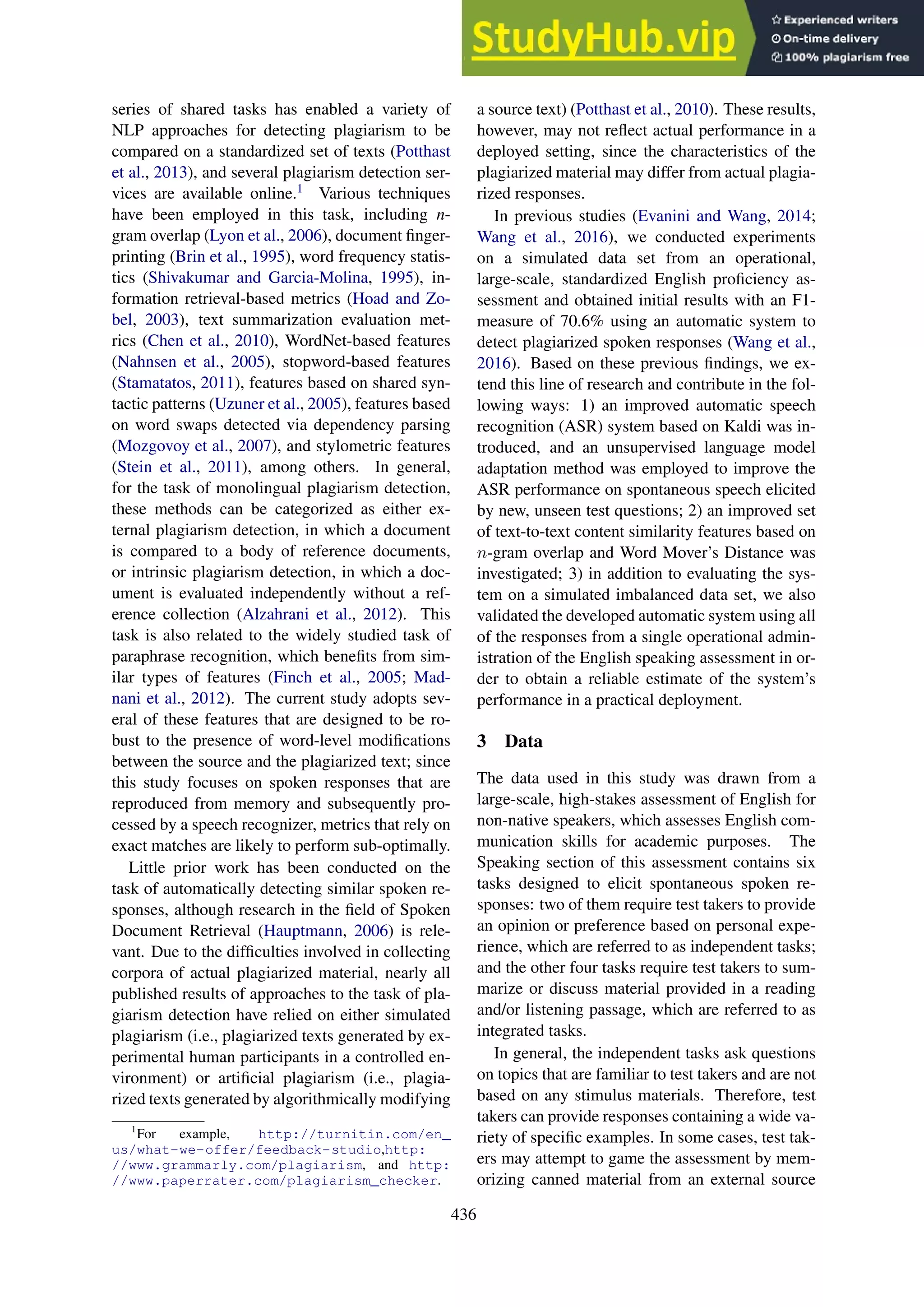 Application Of An Automatic Plagiarism Detection System In A Large