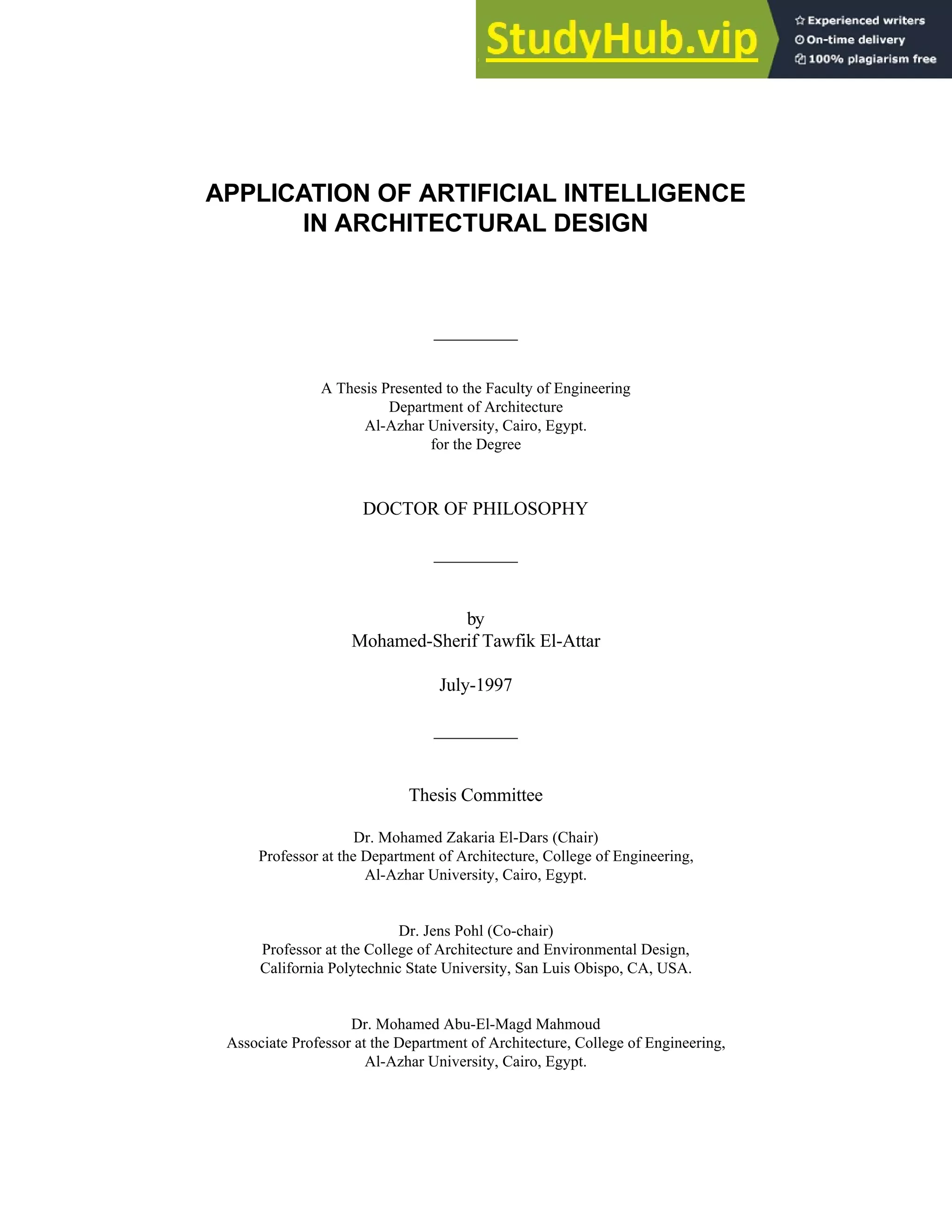 Application Of Artificial Intelligence In Architectural Design Ph.D. Dissertation | PDF ...