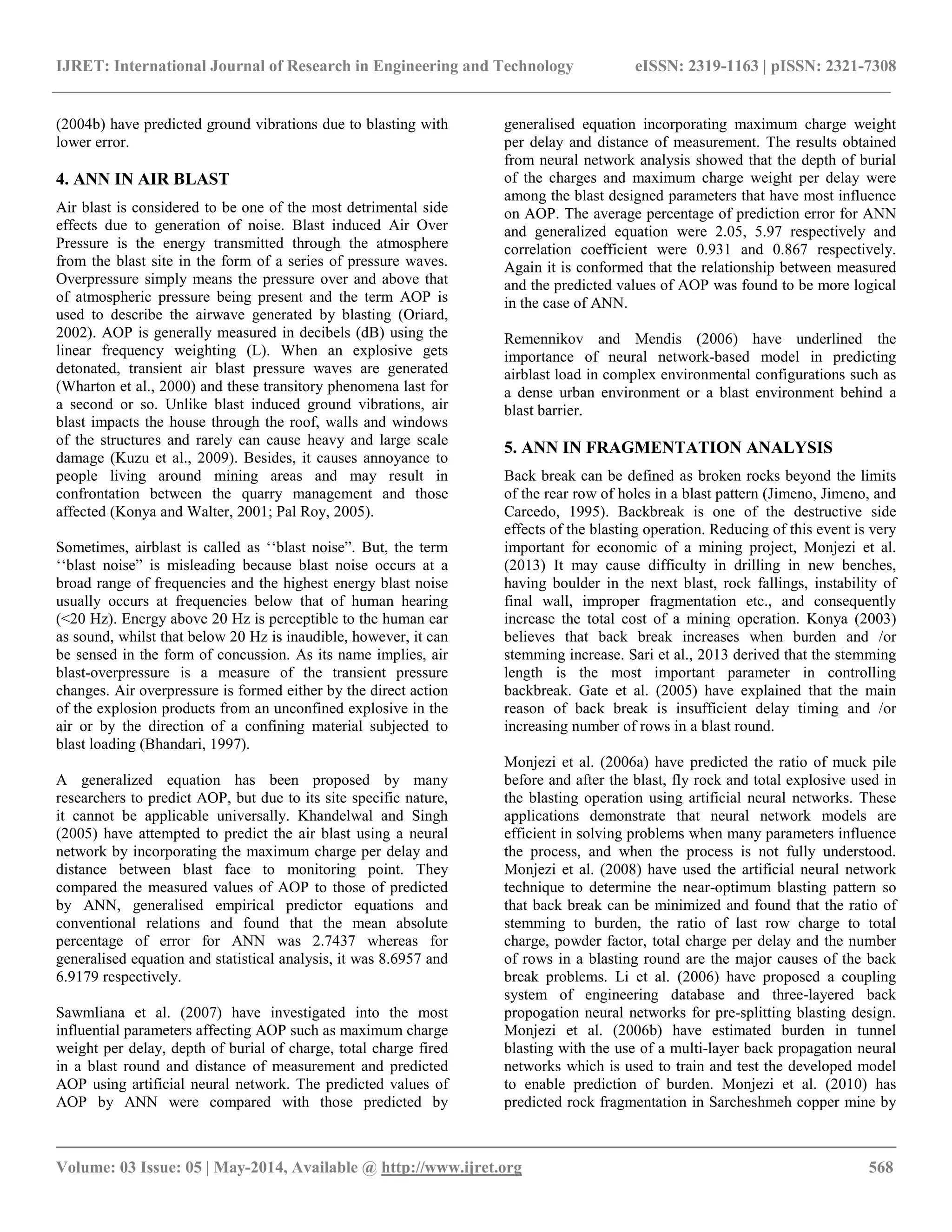 Application Of Artificial Neural Network For Blast Performance Evaluation Pdf Geology Science