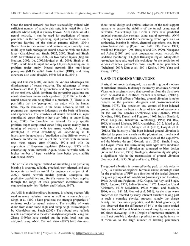 Application Of Artificial Neural Network For Blast Performance Evaluation Pdf Geology Science