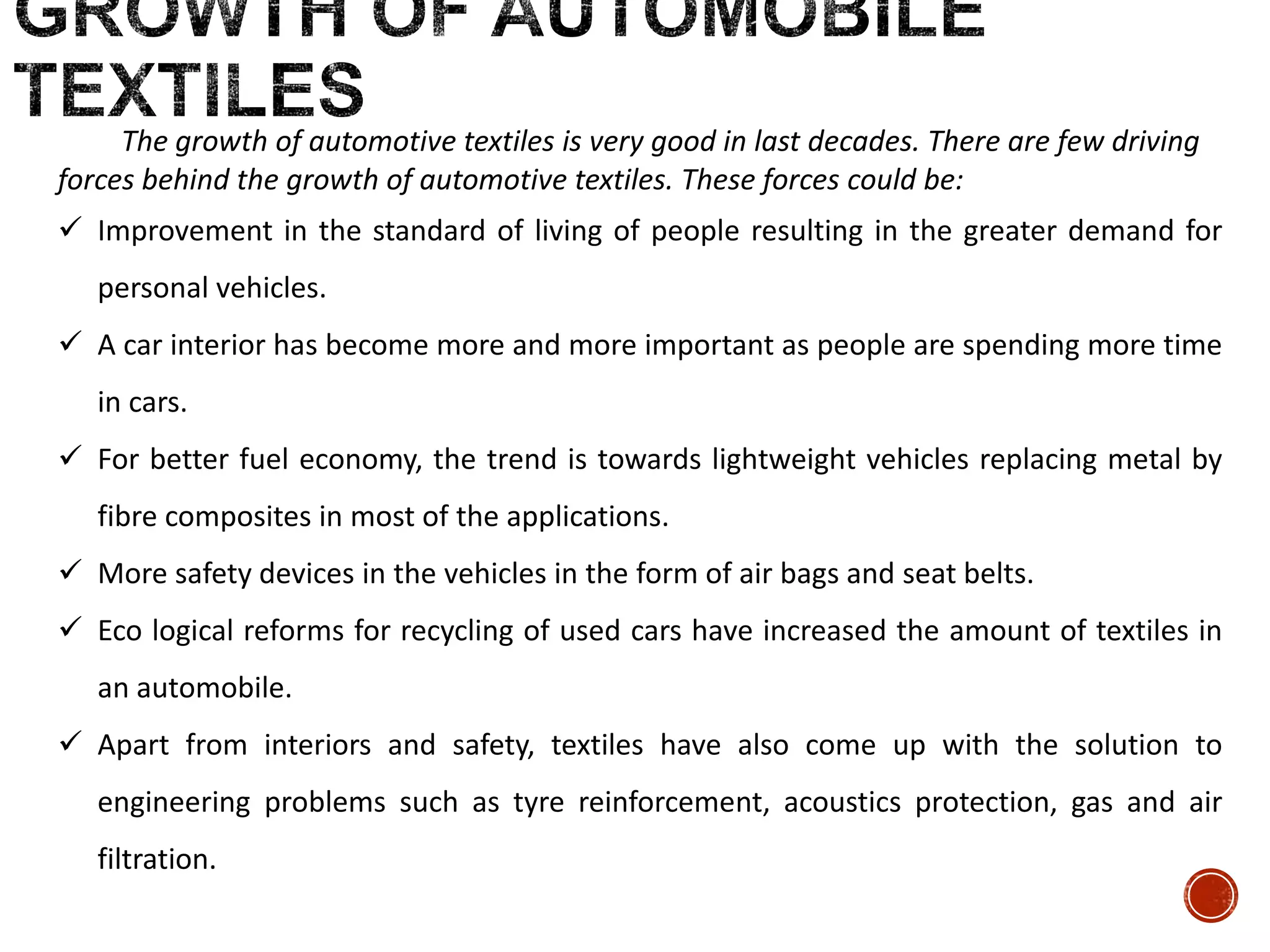 Application of automobile textiles: A comprehensive study | PPTX
