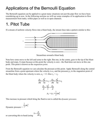 Applications of the Bernoulli Equation | PDF