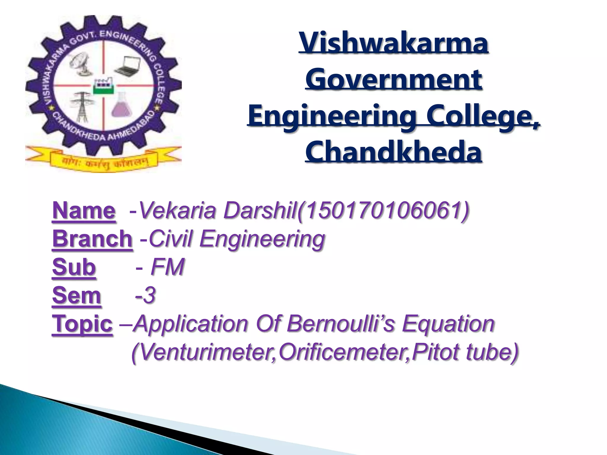 Application Of Bernoullis Equation Pptx