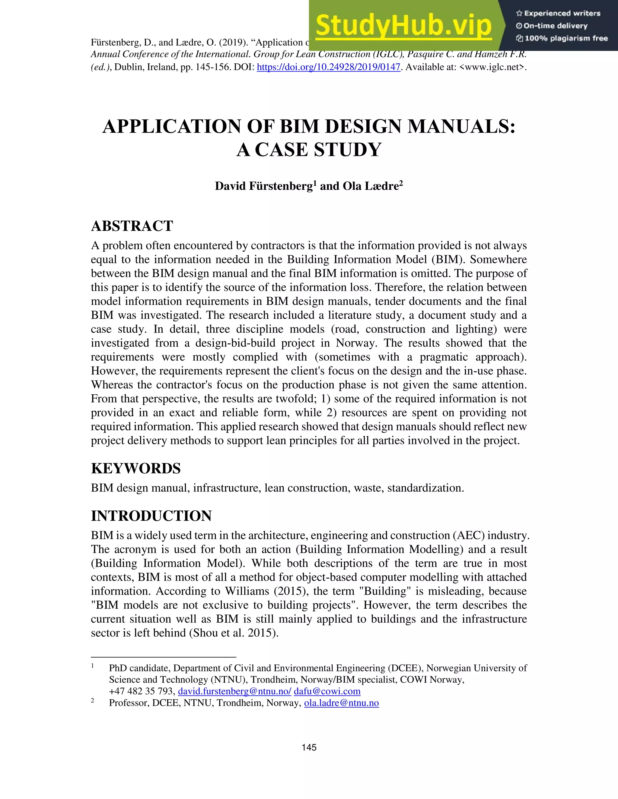 Application Of BIM Design Manuals A Case Study | PDF