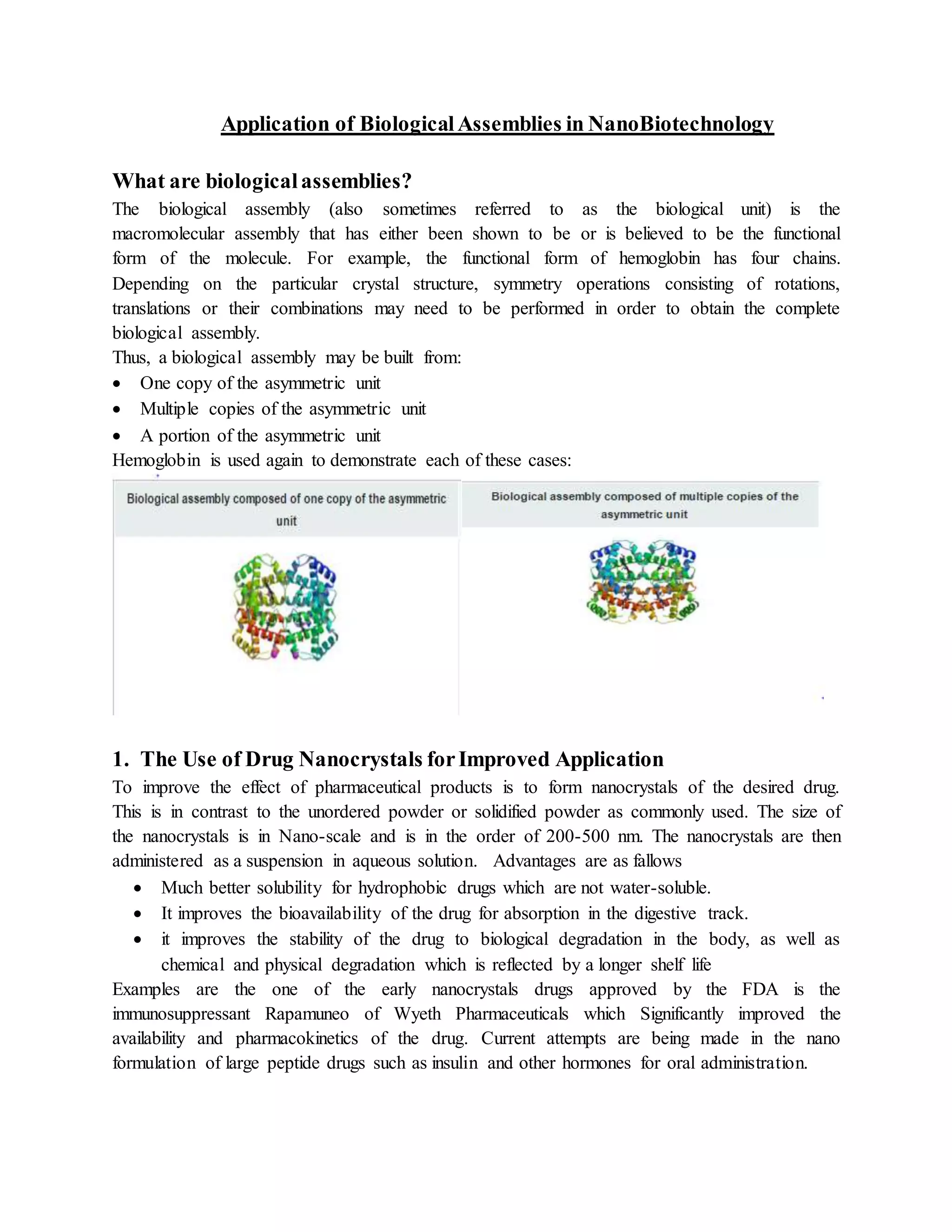 Application of Biological Assemblies in Nano Biotechnology | DOCX