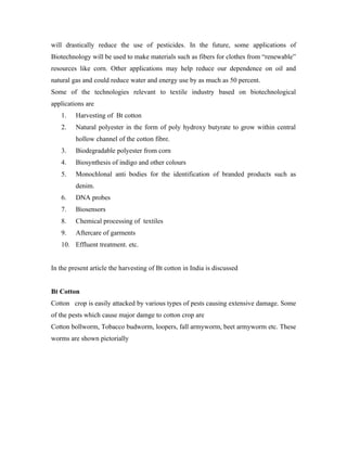Application of biotechnology in textile industry part 1 bt cotton ...