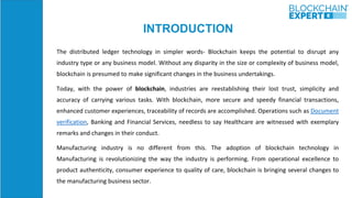Application of blockchain in manufacturing industry | PPTX
