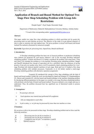Application of branch and bound method for optimal two stage flow shop scheduling problem with ...