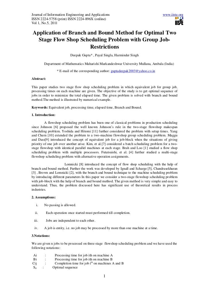 Application Of Branch And Bound Method For Optimal Two Stage Flow Sho 3355