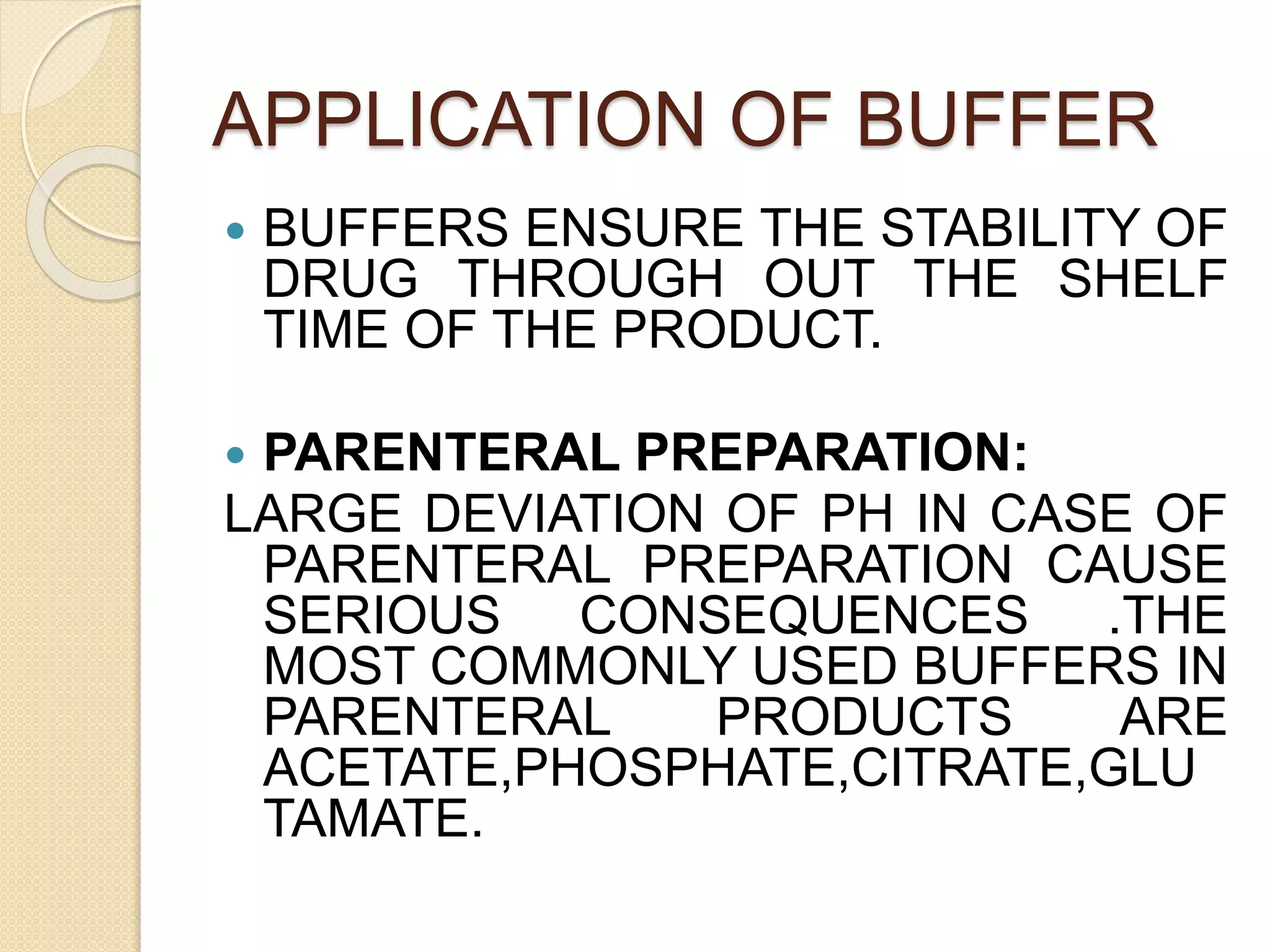 Application of buffers,buffers equation and buffer capacity | PPTX