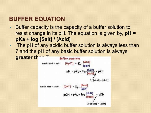 Application of buffers,buffers equation and buffer capacity | PPTX