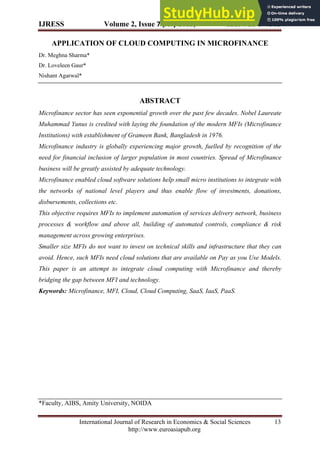 APPLICATION OF CLOUD COMPUTING IN MICROFINANCE | PDF