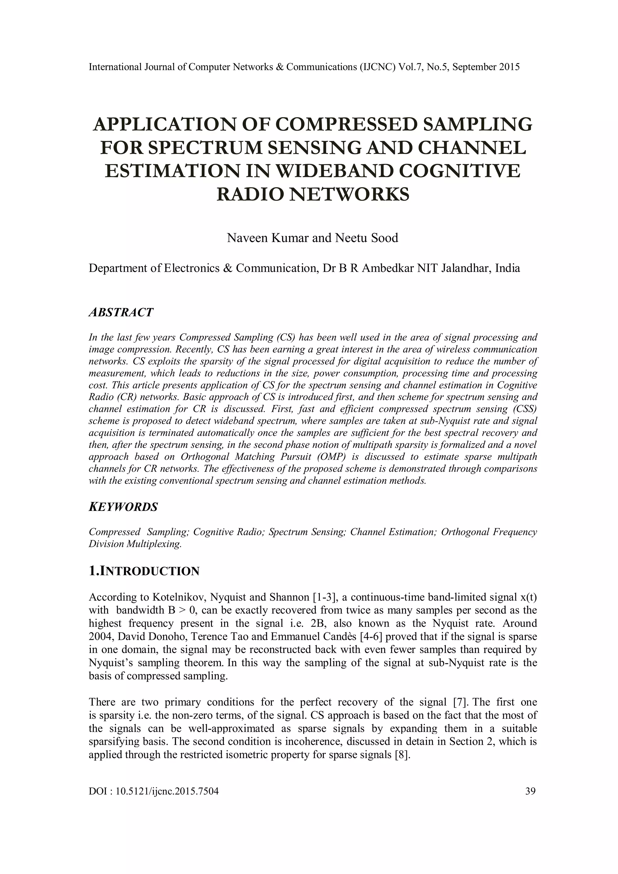 Application of compressed sampling | PDF
