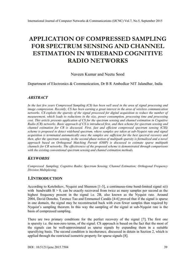 Application of compressed sampling | PDF