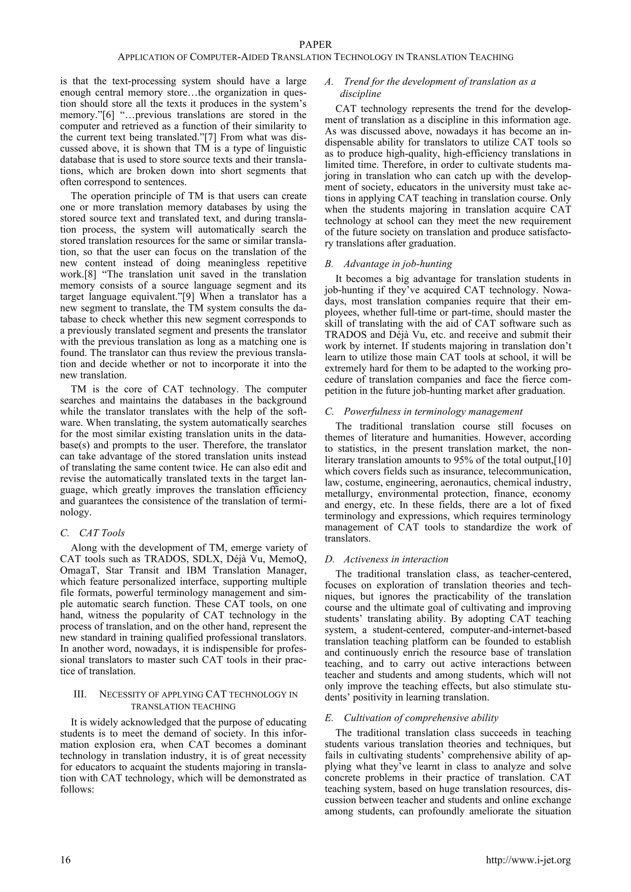 Application of computer aided translation technology in translation teaching | PDF