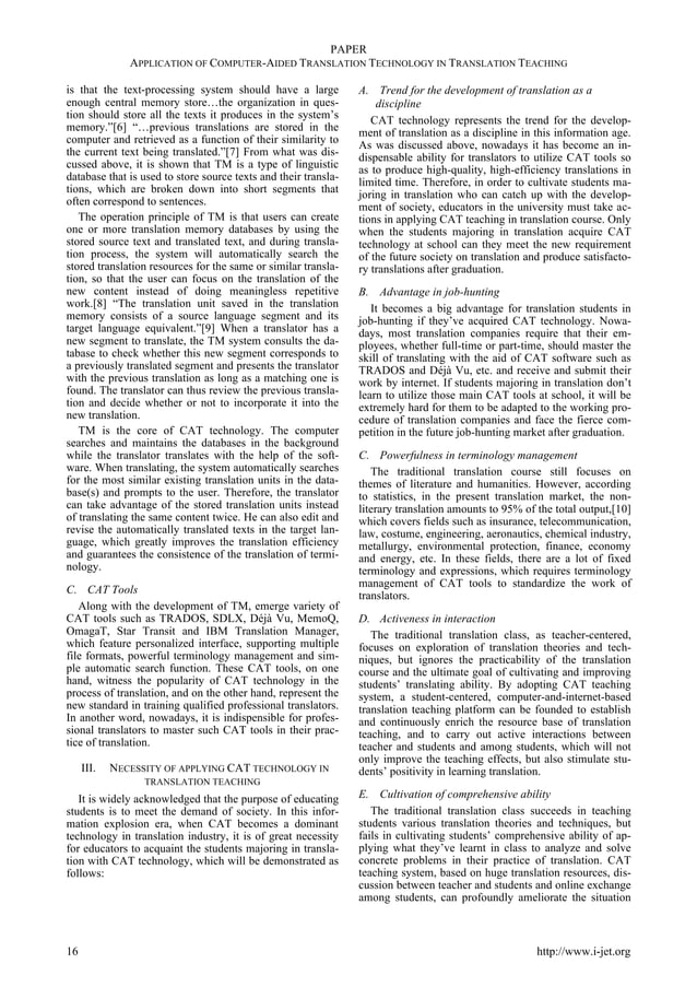 Application of computer aided translation technology in translation teaching | PDF