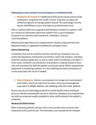 Application of computer in healthcare | DOCX