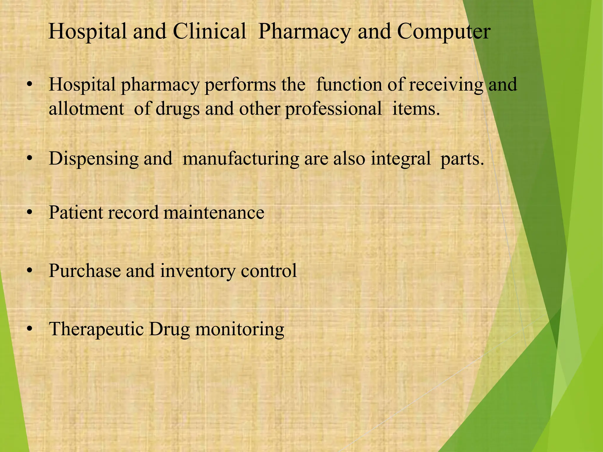 APPLICATION OF COMPUTERS Hospital and clinical pharamcy | PPTX