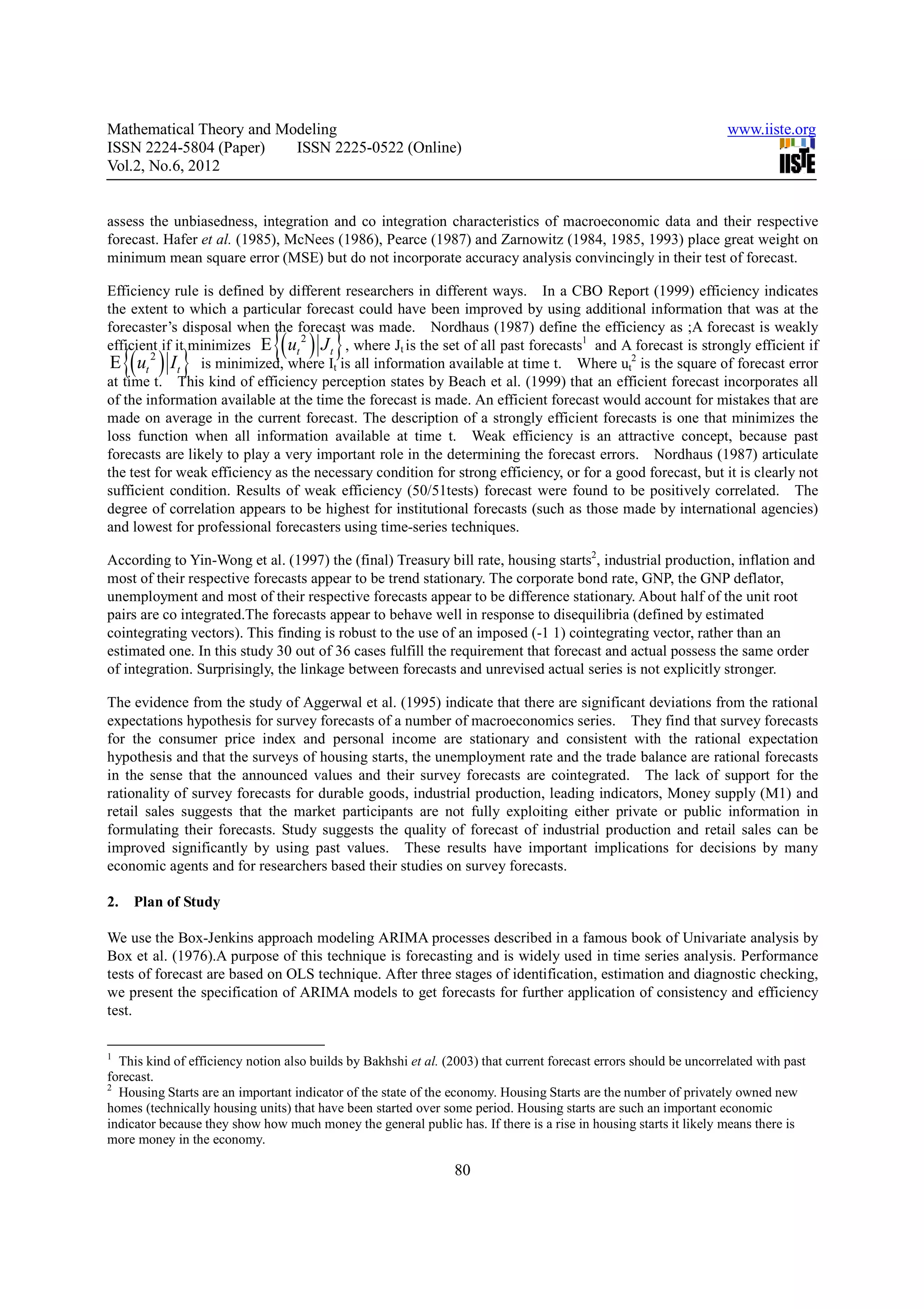 Application Of Consistency And Efficiency Test For Forecasts Pdf