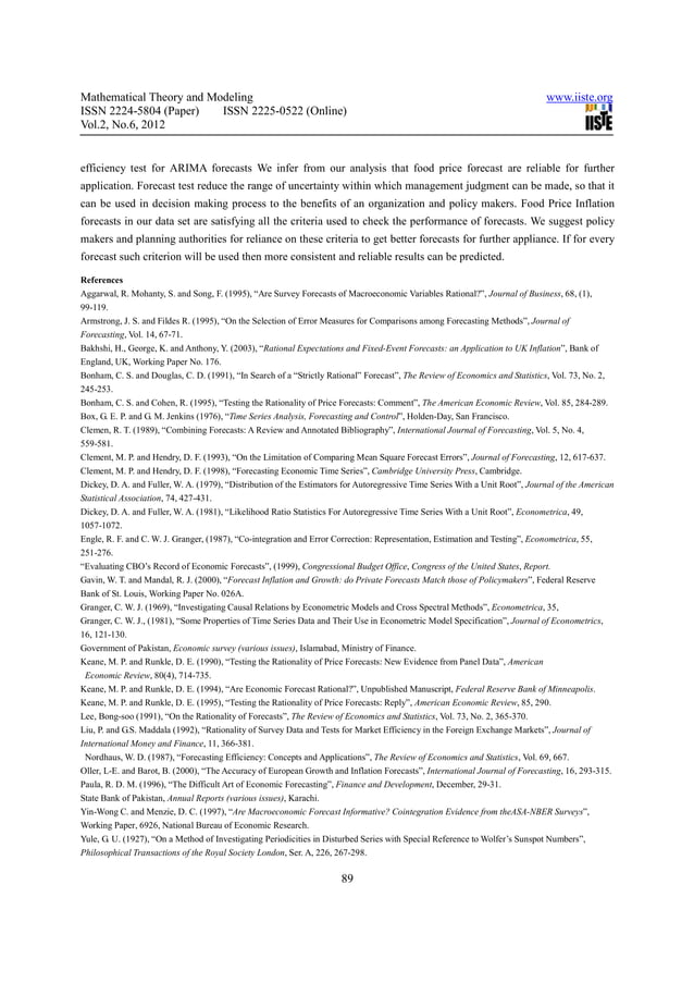 Application Of Consistency And Efficiency Test For Forecasts Pdf